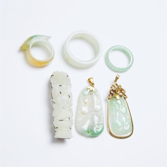 A Group of Six White Jade and Jadeite Jewellery, 19th/20th_A Group of ...