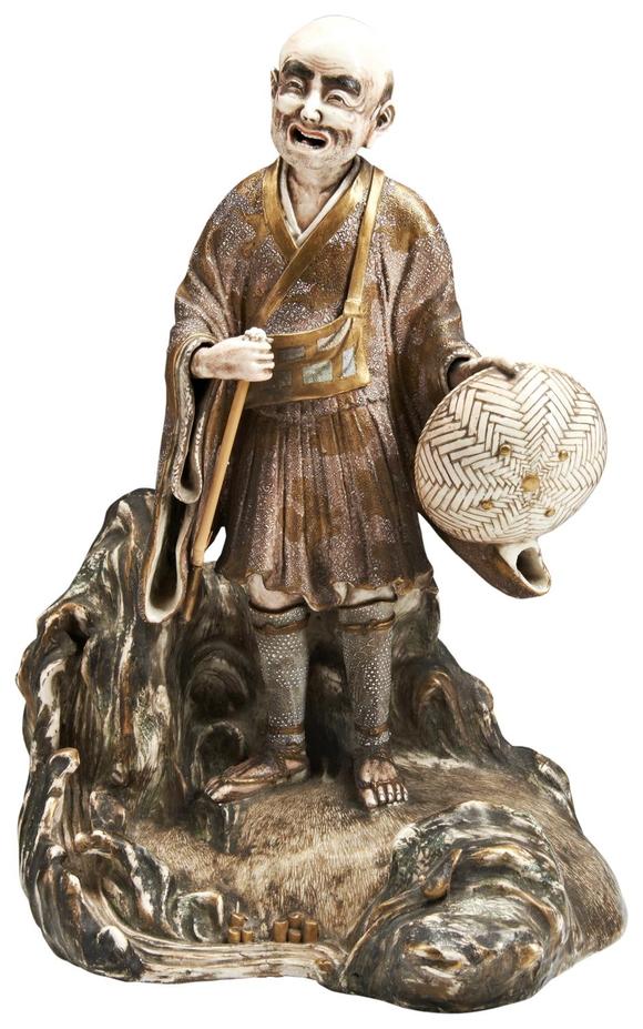 A LARGE JAPANESE SATSUMA FIGURE MEIJI PERIOD (1868-1912) modelled as ...